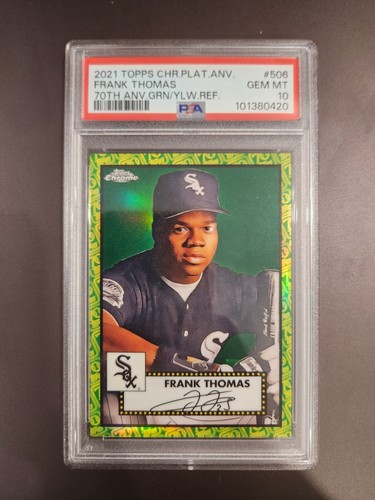 2021 Topps Chr Plat Anv Frank Thomas 70th Anv Gren Yellow REFRACTOR 53/ ...