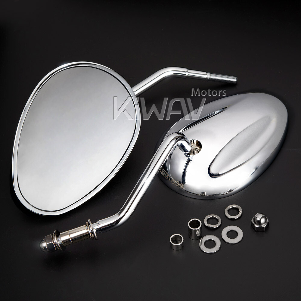 Old school look ellipse mirrors short chrome CNC fits HD Breakout w/ape ...