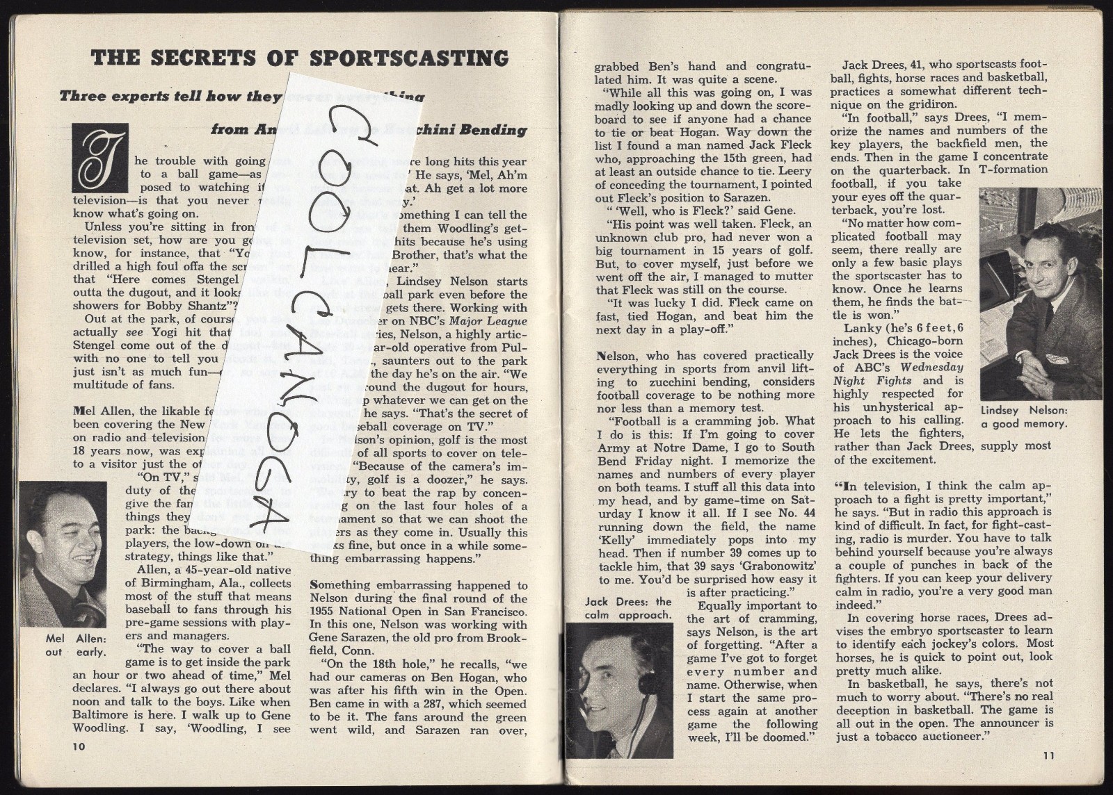 1961 TV ARTICLE~MEL ALLEN~JACK DREES~LINDSEY NELSON~SPORTSCASTERS ...