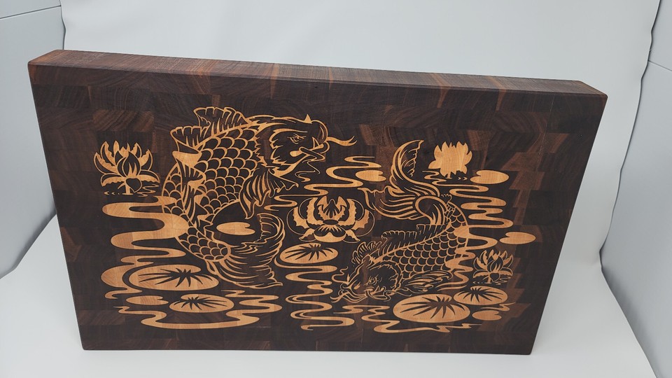 Walnut with Maple inlay end grain Butcher Block Cutting Board (size ...