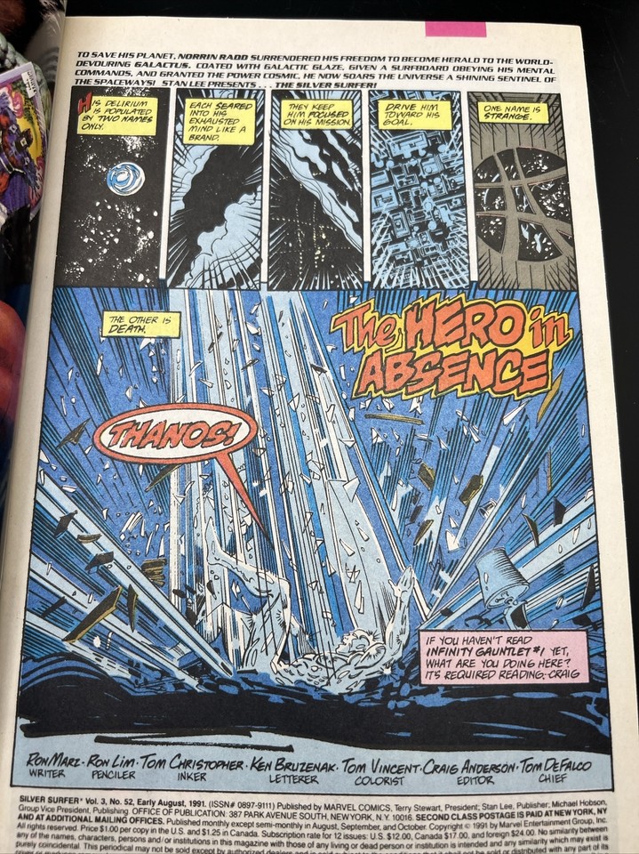 Silver Surfer #52 (Aug 1991, Marvel) Infinity Gauntlet Crossover Marvel ...