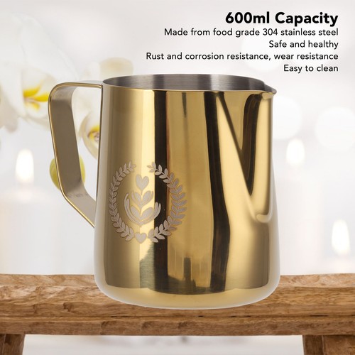 (Titanium Gold)Milk Frother Pitcher 600ml Eagle Spout Coffee Frother ...