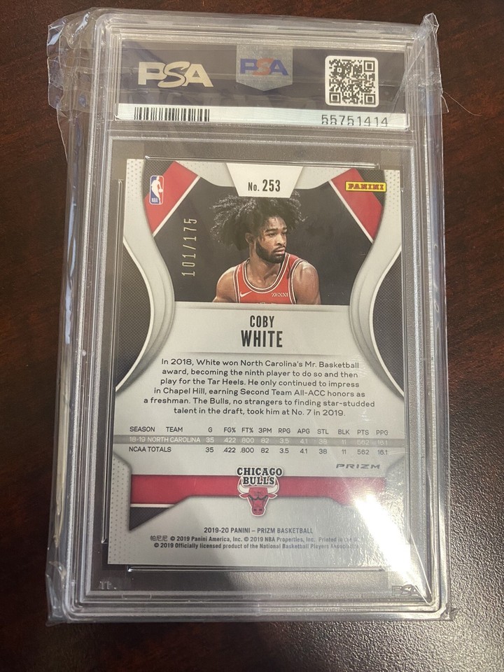 2019-20 Panini Prizm Coby White #253 Fast Break BLUE Prizm /175 PSA 9 ...