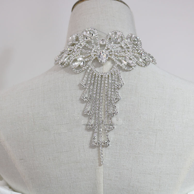 Silver Crystal Rhinestone Applique Motif DIY Accessories Neck Waist ...
