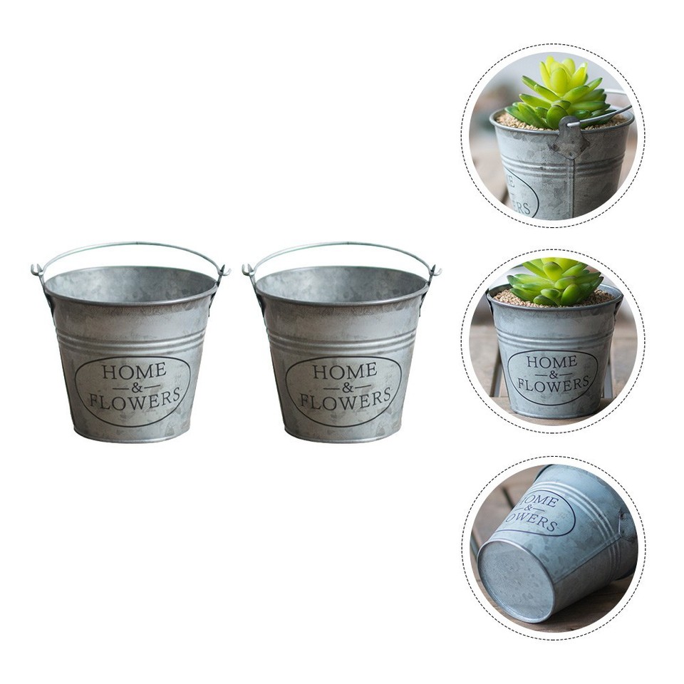 2 Pcs Garden Iron Bucket Vintage Decor Container Flower Buckets Metal ...