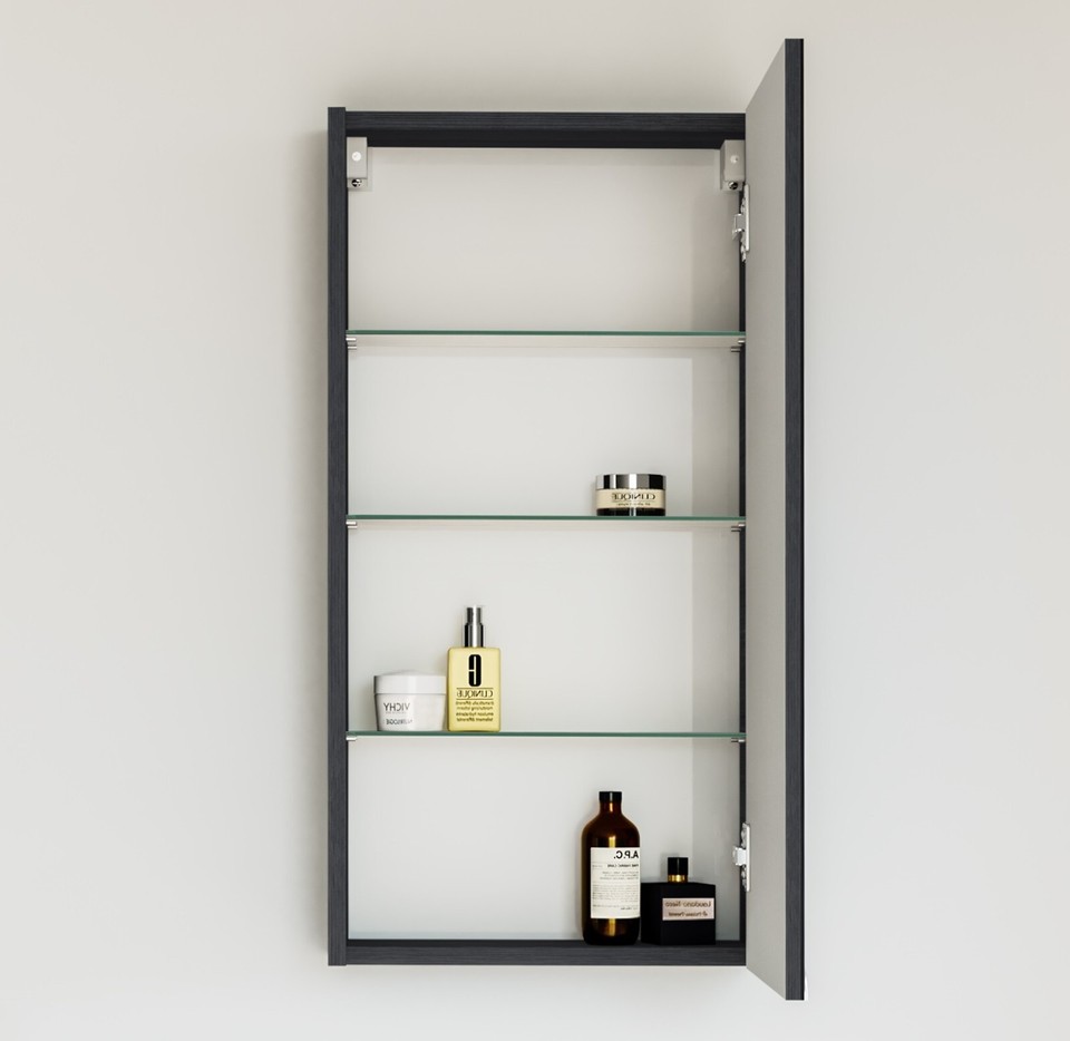 Bathroom Mirror Wall Cabinet Mirrored Storage Unit 400mm Black Grey Ash ...