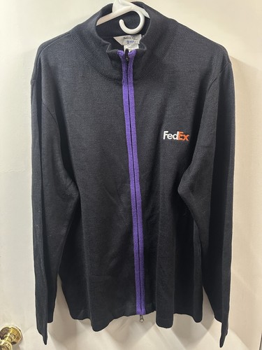 FedEx Mens Sz XL Black w/ Purple Trim Embroidered Logo Full Zip Sweater ...