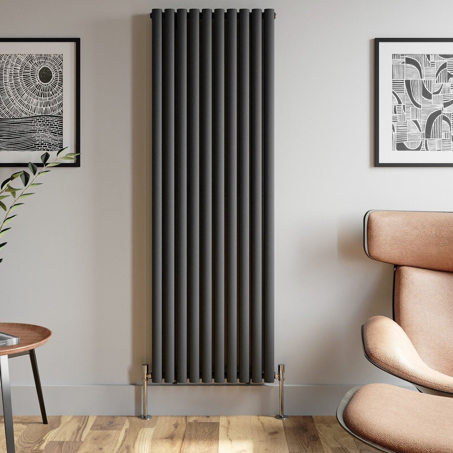 Anthracite Designer Radiator Vertical Oval Column Double Panel Rad ...