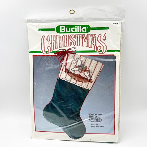 Vintage Bucilla Cross Stitch Christmas Stocking Kit Country Toys ...