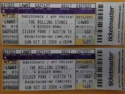 Rolling Stones Tickets Zilker Park Austin Texas A Bigger Bang 10/22 ...