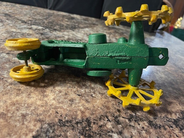 2 Vintage John Deere Tractors OP Cast Iron Green And Yellow Farm ...