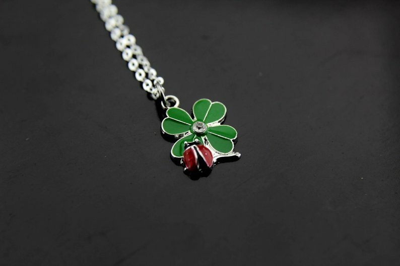IRISH LADYBUG CLOVER SHAMROCK pendant Sterling Silver 925 necklace 20 ...