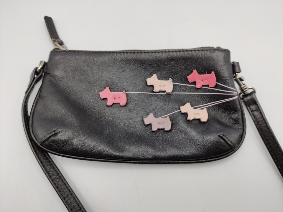 Radley Leather Small Black Radley Dogs Wristlet Purse Bag 18x10cm Size ...