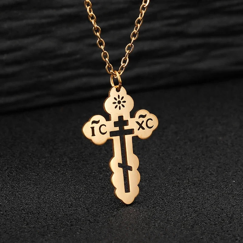 Stainless Steel Necklaces Orthodox Cross Charm Religious Chain ...