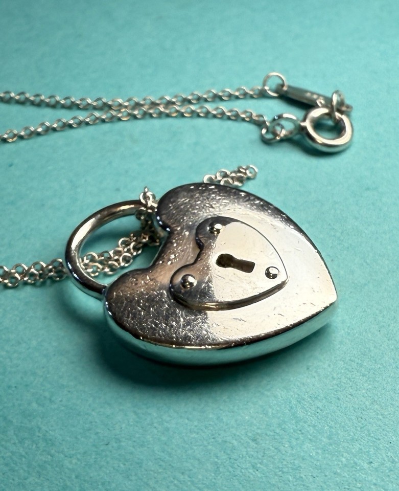 Tiffany & Co. Silver Padlock Lock Heart Keyhole Pendant Charm Necklace ...