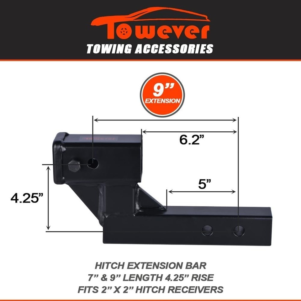 84122 Receiver Hitch Extender with 4" Drop/Rise, 9" Extension, Hitch ...