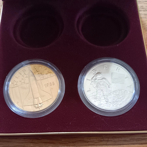 1988 Two-Piece Commemorative Coin Set -America in Space-Cert of ...