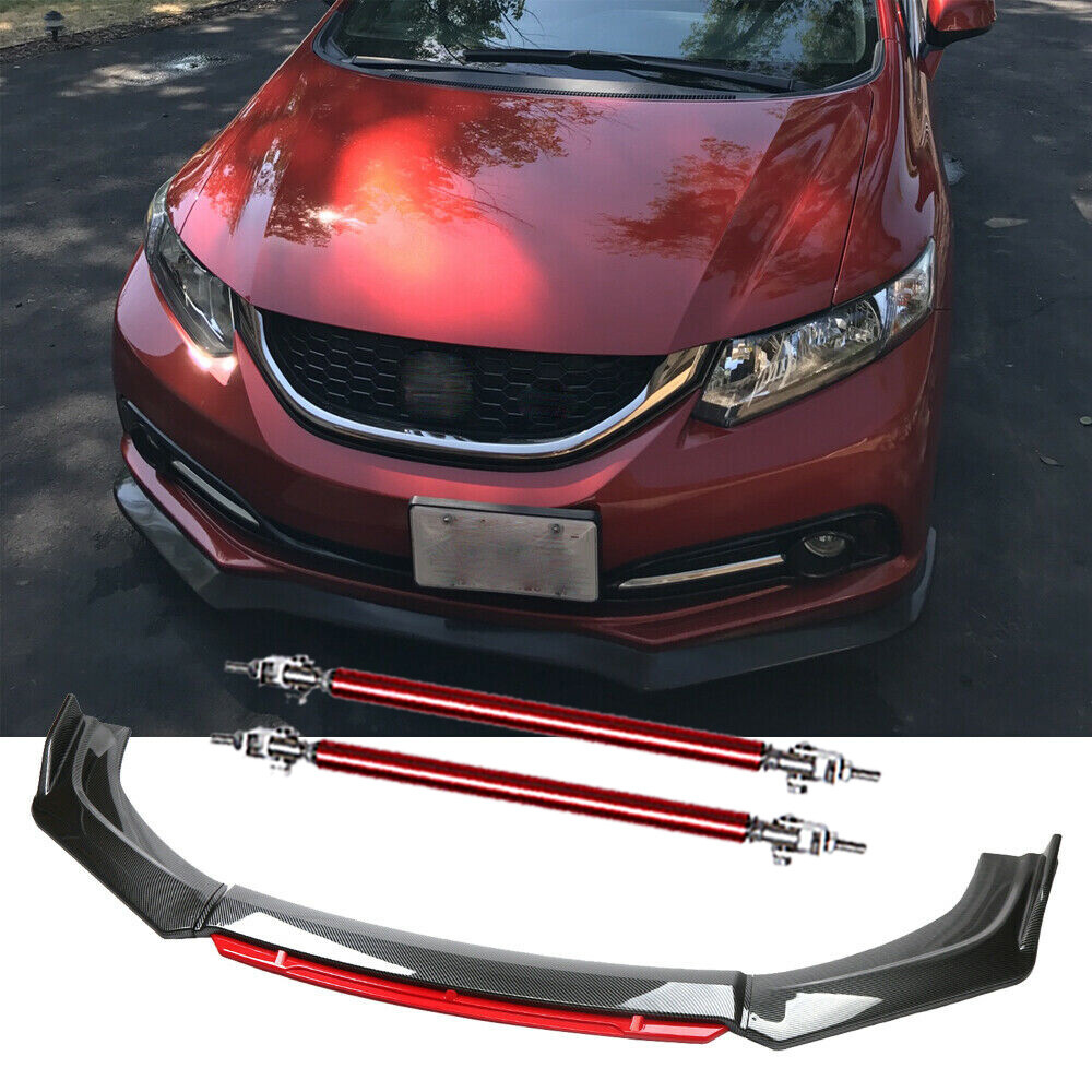 Front Bumper Splitter Red Lip Spoiler Carbon Fiber For Honda Civic 9th ...