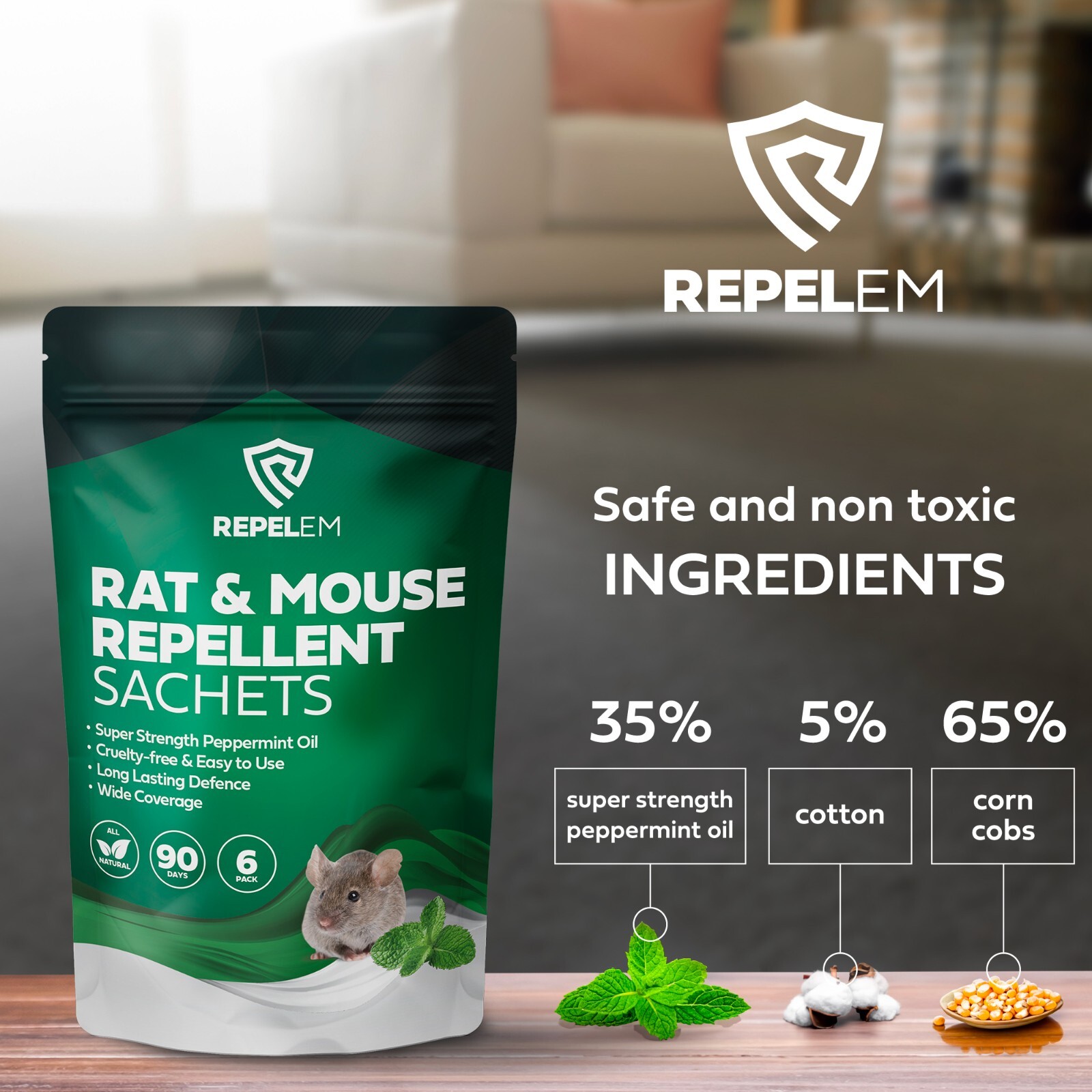 REPELEM Rat & Mouse Repellent Sachets, Peppermint Oil Rat Repellent (6 ...