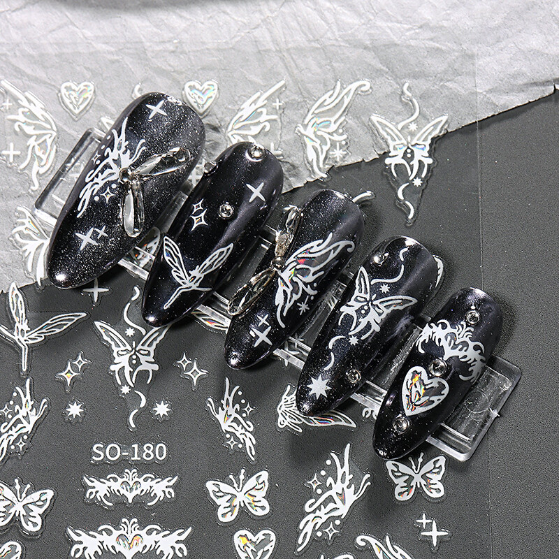 1Pcs Fashion Black White Butterfly Nail Art Sticker For Girls Decor ...