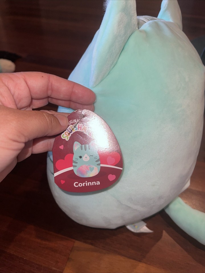 Squishmallow 12" Corinna Tabby Cat Blue Fuzzy Heart Belly Valentine ...