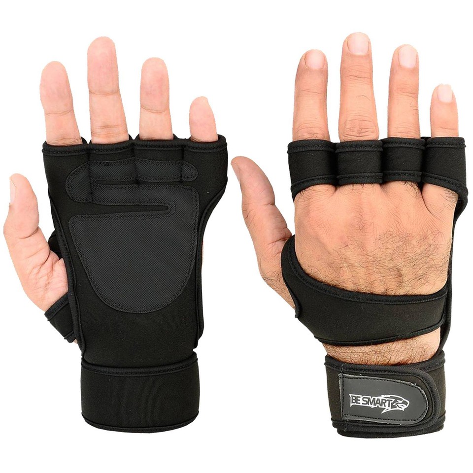 Weight Lifting Gym Palm Gel Pad Hand Grips Wrist Support Straps ...