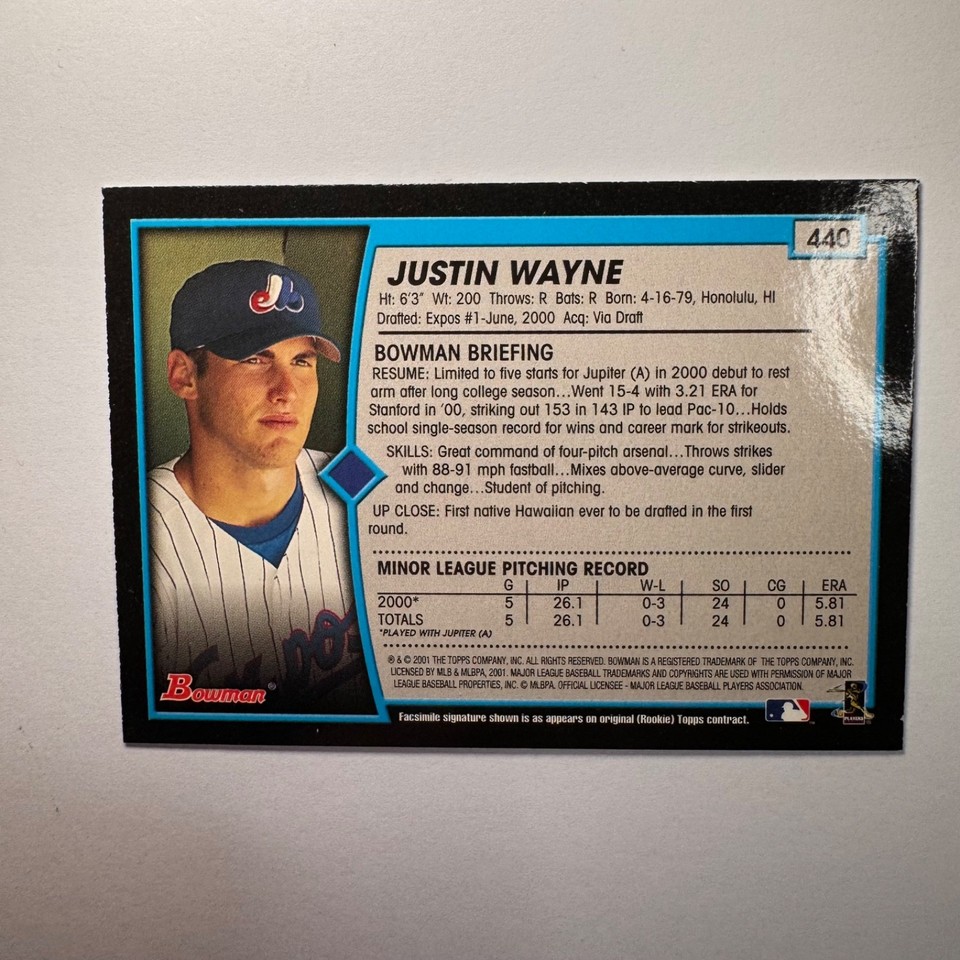 2001 Bowman Justin Wayne Rookie Card Montreal Expos #440 | eBay