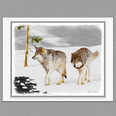 6 Christmas Cards Wolves in Snow Wolf Art Note Greeting Cards | eBay