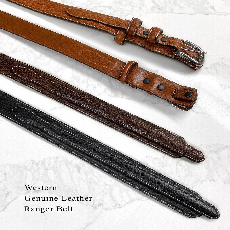 Men's Belt Western Ranger Belt Genuine Leather Belt 1-3/8" taper to 3/4 ...