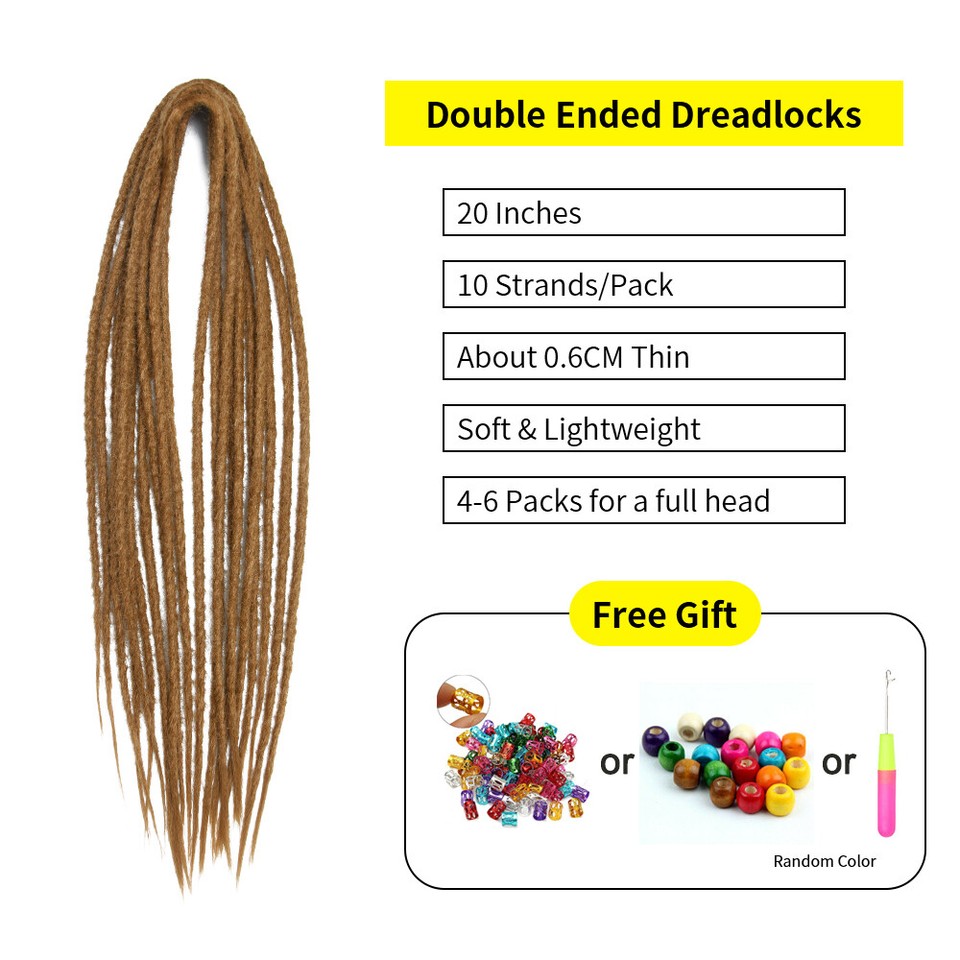 20" Thin 0.6cm Soft Double Ended Dreadlocks Synthetic Hair DE Dreads ...