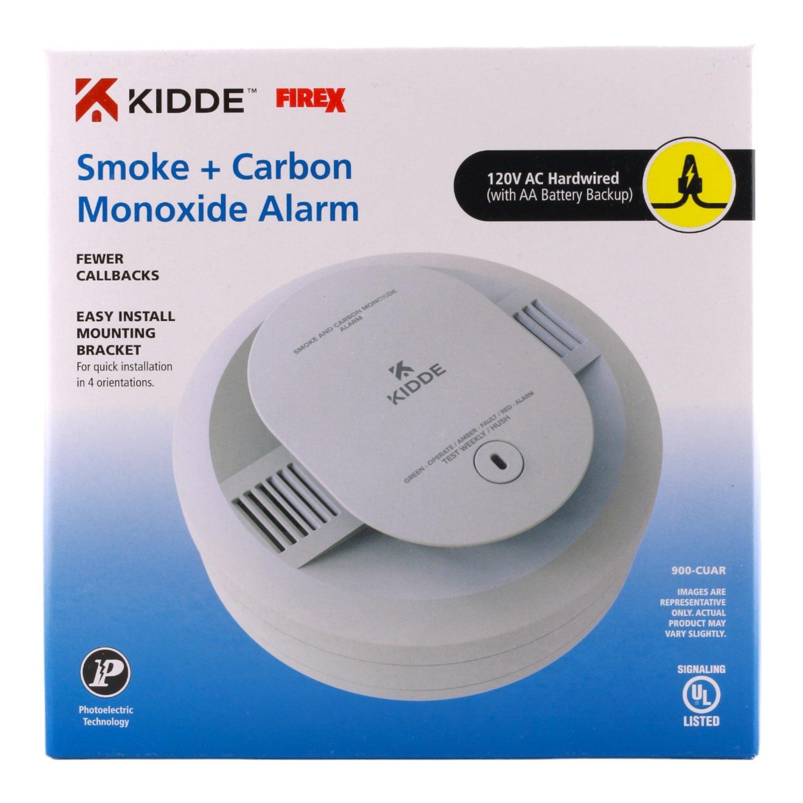 Kidde 900-CUAR Smoke & CO Alarm 120V AA Battery Backup Photoelectric ...