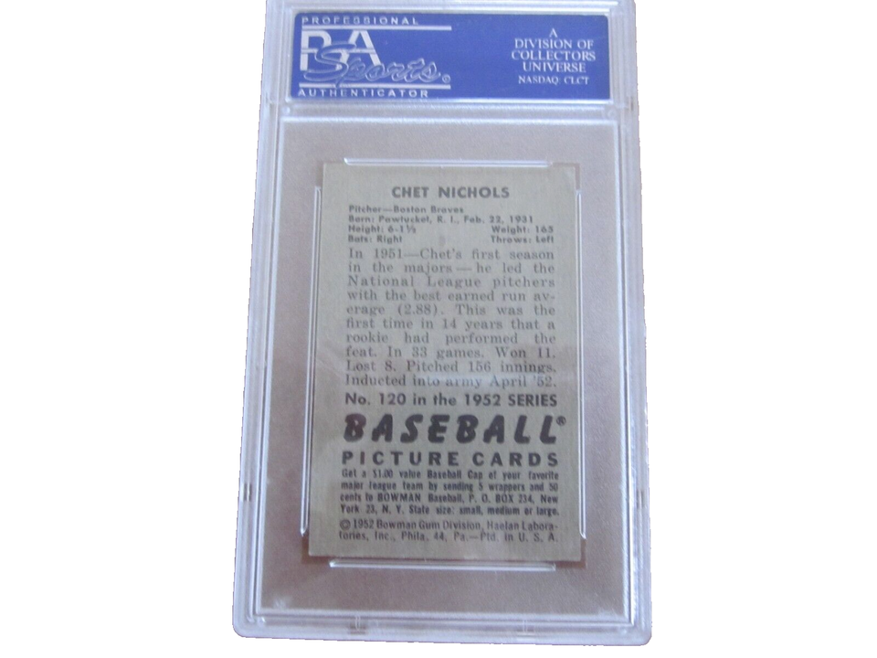 1952 Bowman Chet Nichols Boston Braves Baseball Card Graded PSA 10 Near ...