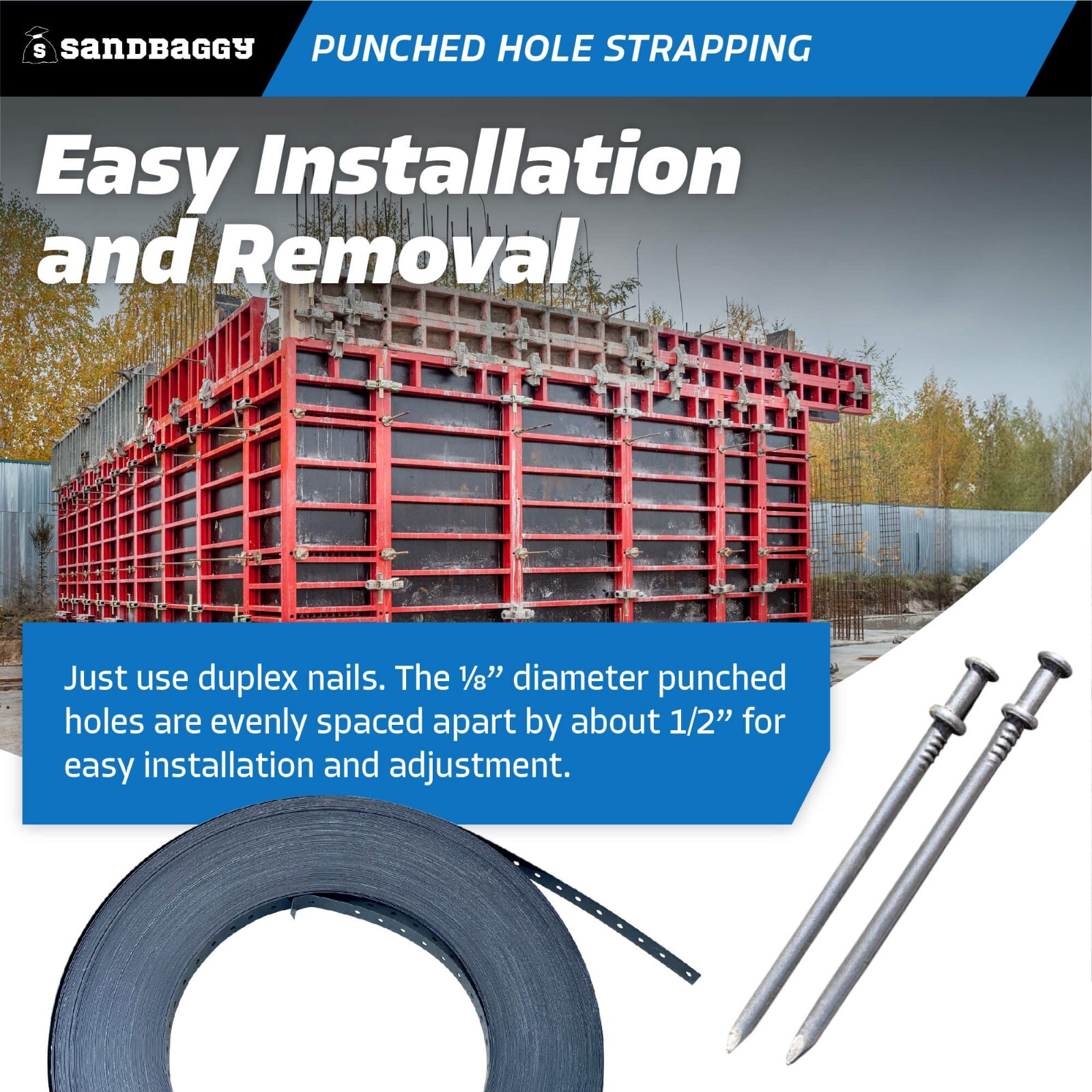 Sandbaggy Punched Hole Strapping - Heavy-Duty Perforated Metal Strap ...