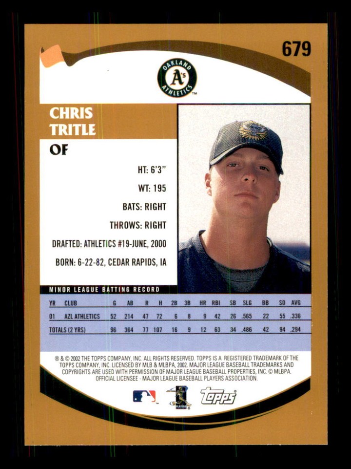 2002 Baseball Topps Chris Tritle Oakland Athletics #679 Prospects RC | eBay