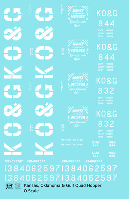 K4 O Scale Decals Kansas Oklahoma and Gulf Quad Hopper White KO&G | eBay