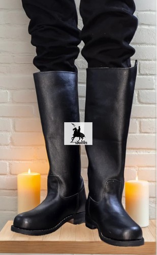 WW2 GERMAN OFFICER LEATHER BOOTS, MEN'S BLACK RIDING BOOTS - All Size ...