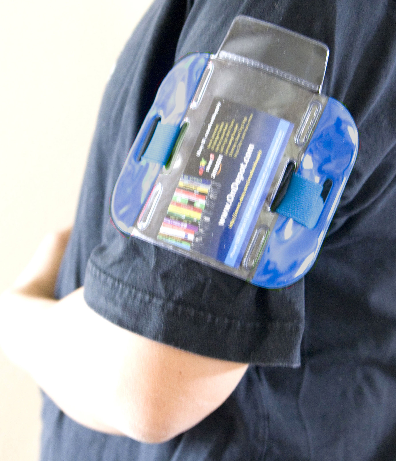 Reflective Blue Arm Band Photo ID Badge Holder Vertical w/ Elastic Blue ...