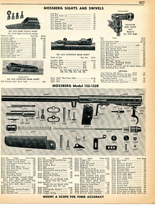 1958 Print Ad of Mossberg Model 152 Rifle Parts List, Front Rear ...