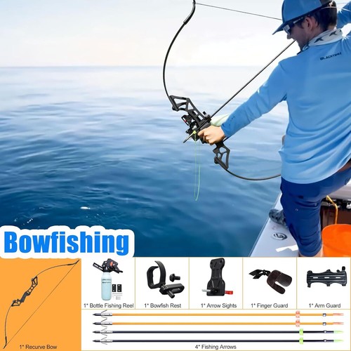 40lbs BowFishing Combo Archery Recurve Bow Arrow Bottle Fishing Reel ...