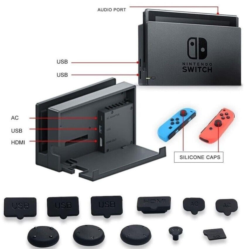 NINTENDO SWITCH OLED Tappi USB Stick Joycon KIT Silicone PROTEZIONE ...