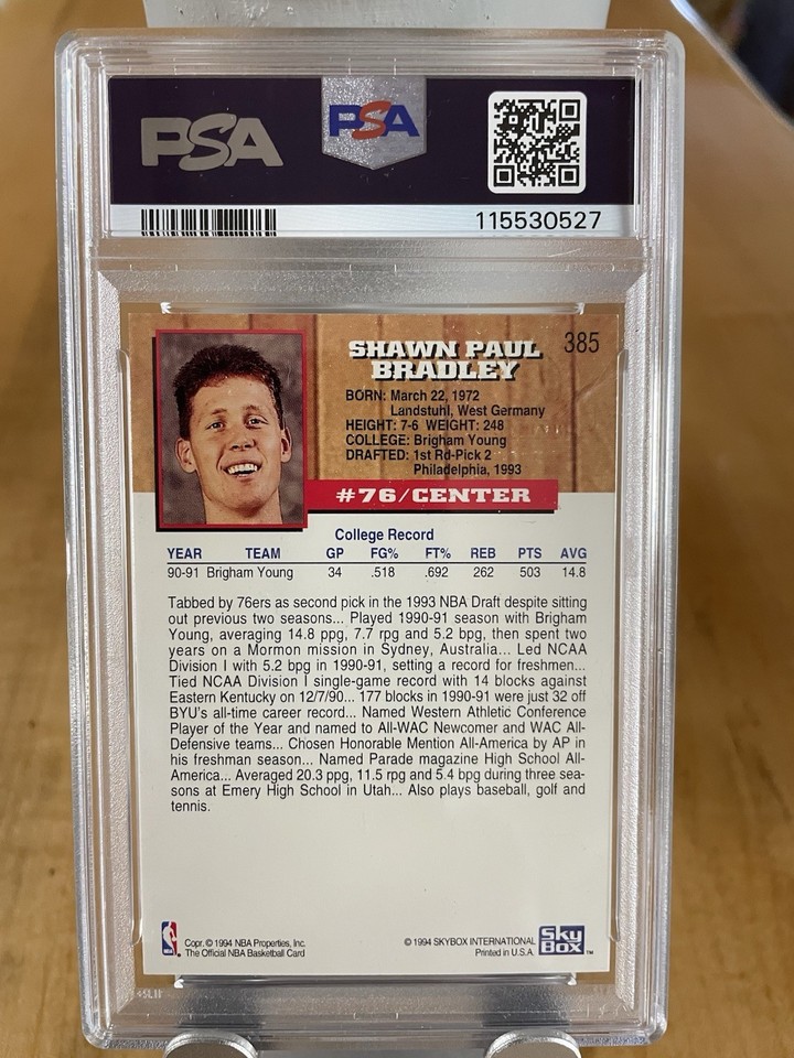 1993-94 NBA HOOPS Shawn Bradley #385 5th Anniversary (RC) PSA 7 NM 💎 ...