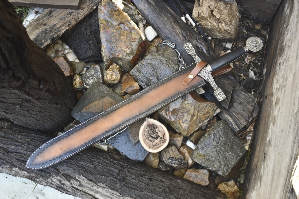 Ashen Edge startKW Twist Damascus Sword Leather Wrapped Wootz endKW ...