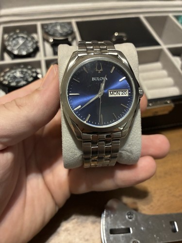 Bulova Men's Stainless Steel Blue Face Dial Date & Day Watch 96C129 | eBay