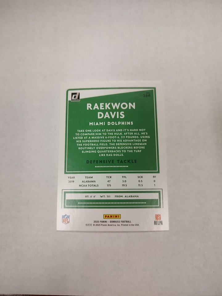 2020 Panini Donruss Press Proof Yellow Raekwon Davis #284 Rookie RC ...