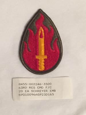 63rd INF DIV REGIONAL SUPPORT COMMAND BLOOD & FIRE SHOULDER INSIGNIA ...