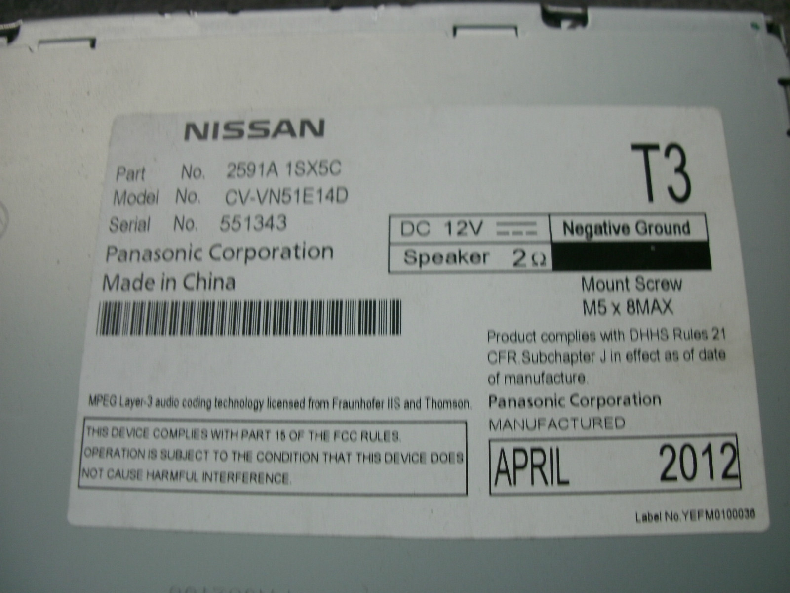 AV Controller Control Unit Nissan 2591A-1SX5C 2013 Infiniti JX35 | eBay