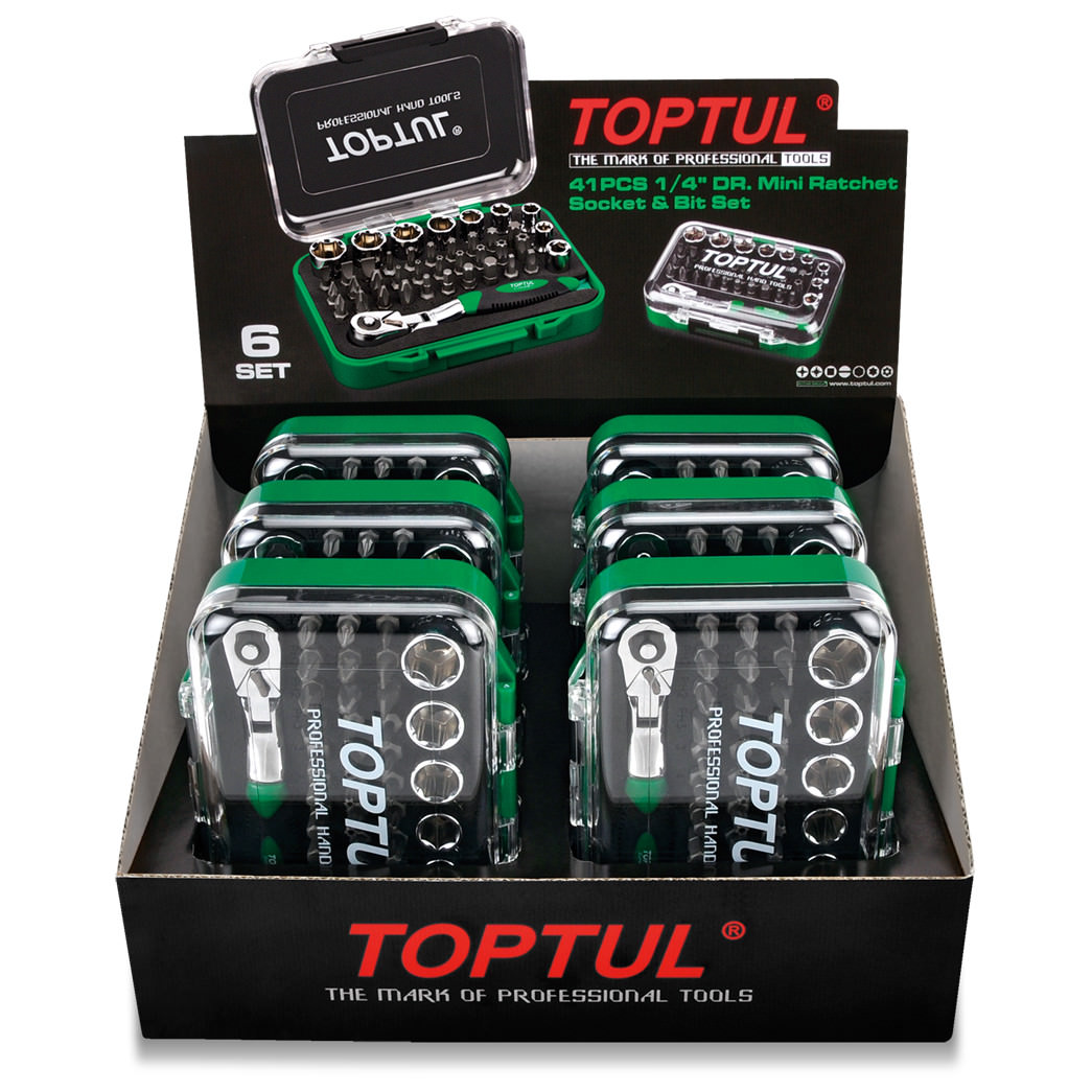 Toptul Professional 41 Piece 1/4in Drive Mini Ratchet, Socket, Bit Set ...
