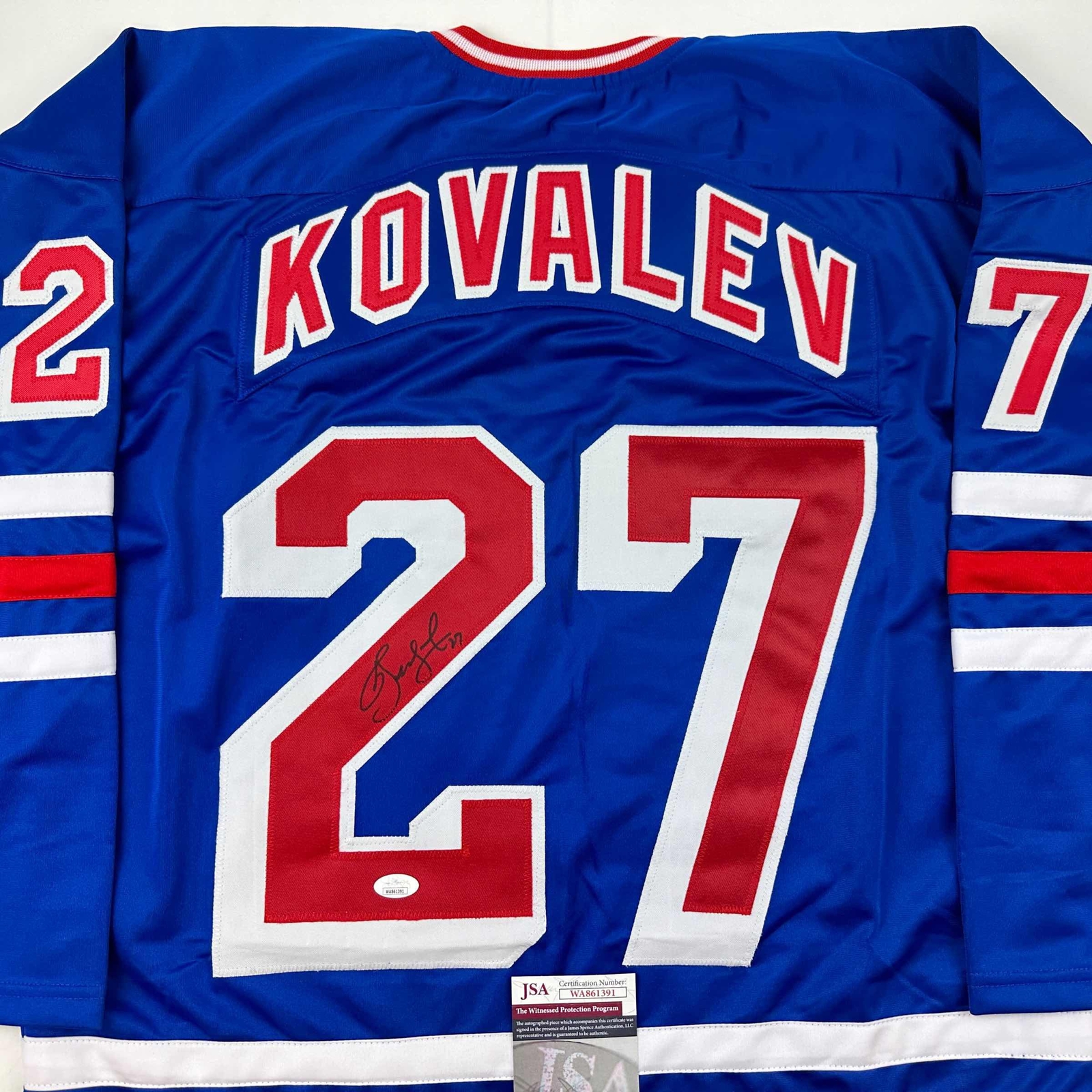 Autographed/Signed Alexei Kovalev New York Blue Hockey Jersey JSA COA ...