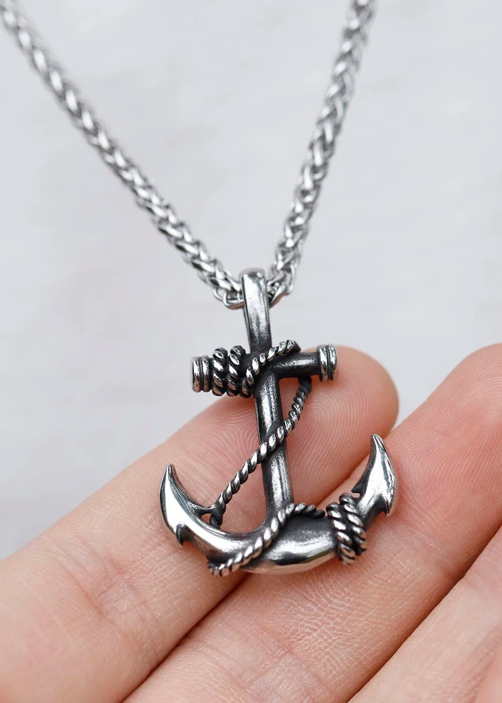 Stainless Steel Punk Knot Anchor Necklace Biker Hip Hop Amulet Men ...