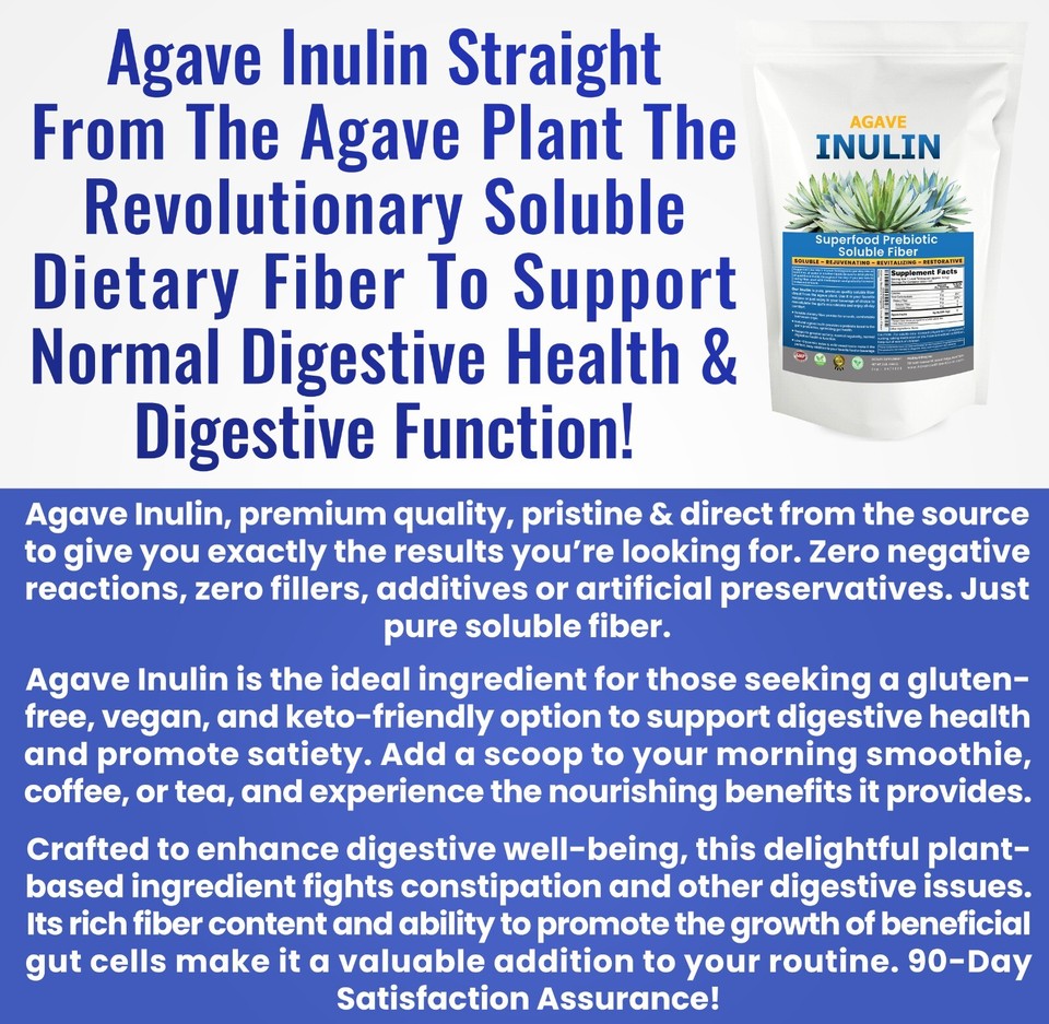 Organic Inulin Powder 48oz Gentle Organic Agave Inulin Powder Prebiotic ...